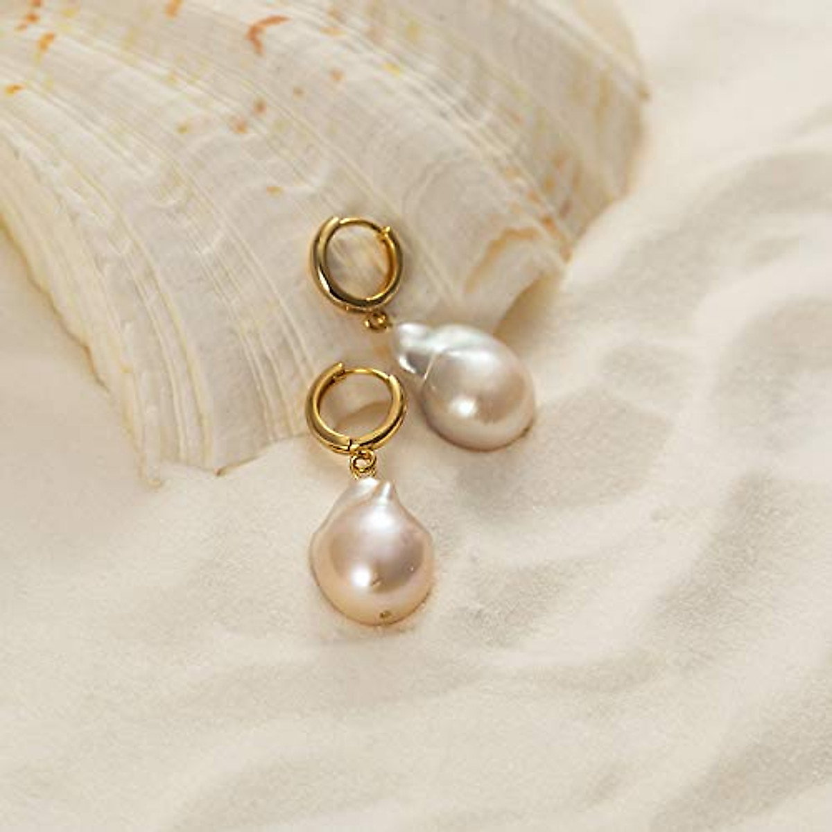 Natural Baroque Pearls Hoop Earrings for Women Pearls Drop Dangle Earrings Handpicked 18MM Freshwater Baroque Pearls for Women Pearl Earrings Collection