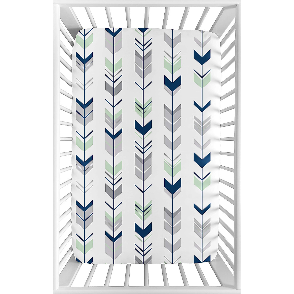 Sweet Jojo Designs Navy, Grey and Mint Baby Boy or Girl Unisex Fitted Mini Portable Crib Sheet for Mod Arrow Collection - for Mini Crib or Pack and Play ONLY