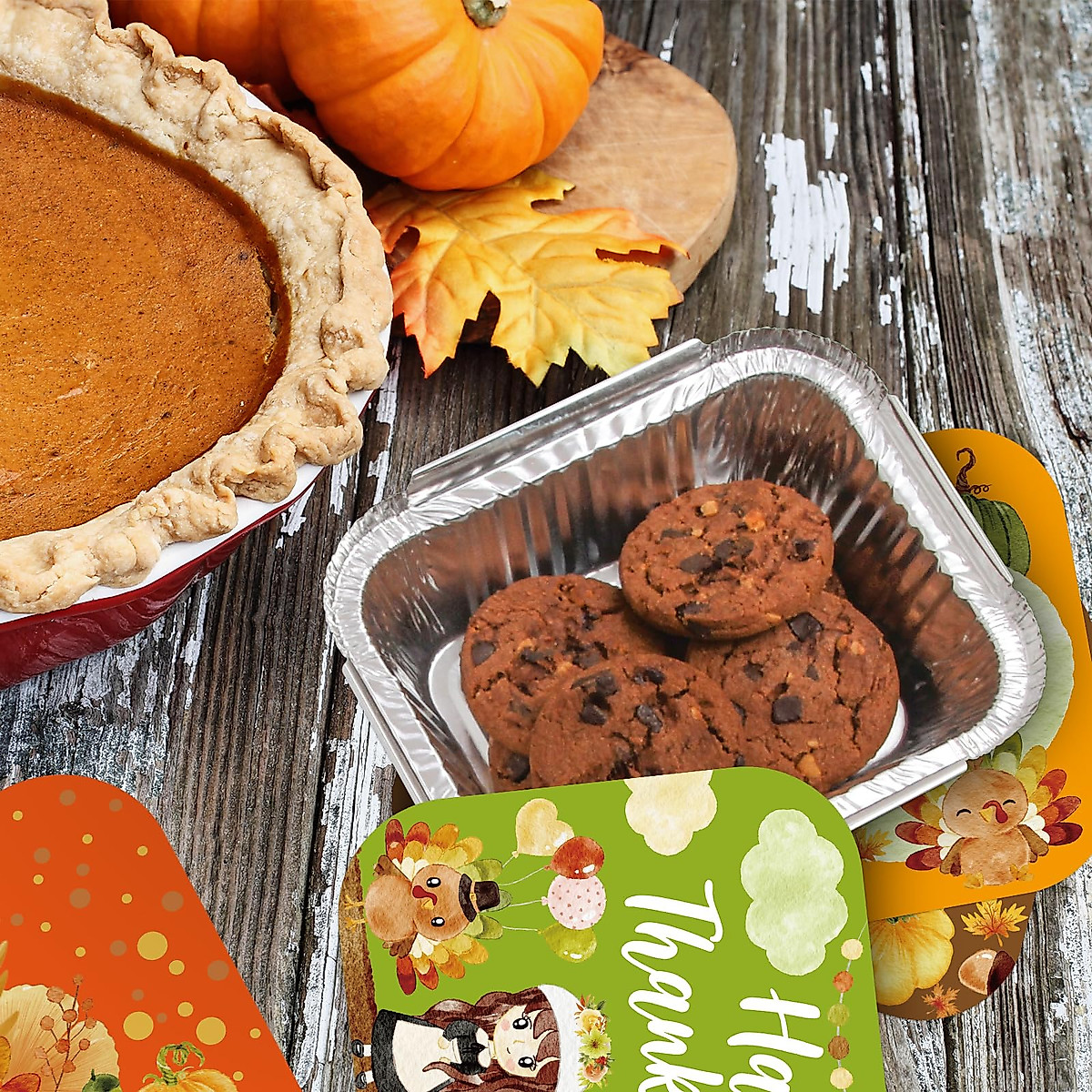 WorldBazaar Thanksgiving Aluminum Food Containers with Lids 36PCS Watercolor Thanksgiving Leftover Containers Disposable Turkey Aluminum Containers Thanksgiving Party Supplies