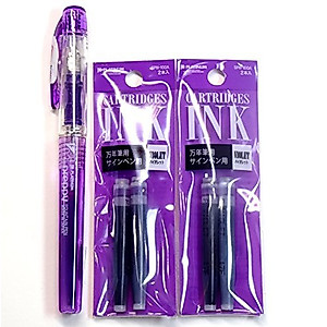 Platinum Fountain Pen, New Preppy, Fine Nib, Violet(PSQ-300#28) + Ink Cartridges SPN-100A#28 (Violet) Set (Japan Import) [Komainu-Dou Original Package]