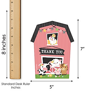 Big Dot of Happiness Girl Farm Animals - Shaped Thank You Cards - Pink Barnyard Baby Shower or Birthday Party Thank You Note Cards with Envelopes - Set of 12