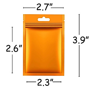100 Pcs Orange Resealable Smell Proof Ziplock Storage Bags, Foil Pouch for Food Storage (2.7 x 3.9 inch/ 7 x 10 cm)