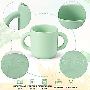 3 Pieces Silicone Training Cup for Infants 2 Handled Toddlers Open Cup Reliable Baby Learning Cup for Baby, Helps Infant Develop Independent Drinking Skills Fast (Pink, Yellow, Green)