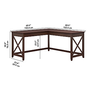 Bush Furniture Key West 60W Modern Farmhouse L Shaped Desk in Bing Cherry | 60-Inch Corner Table for Home Office