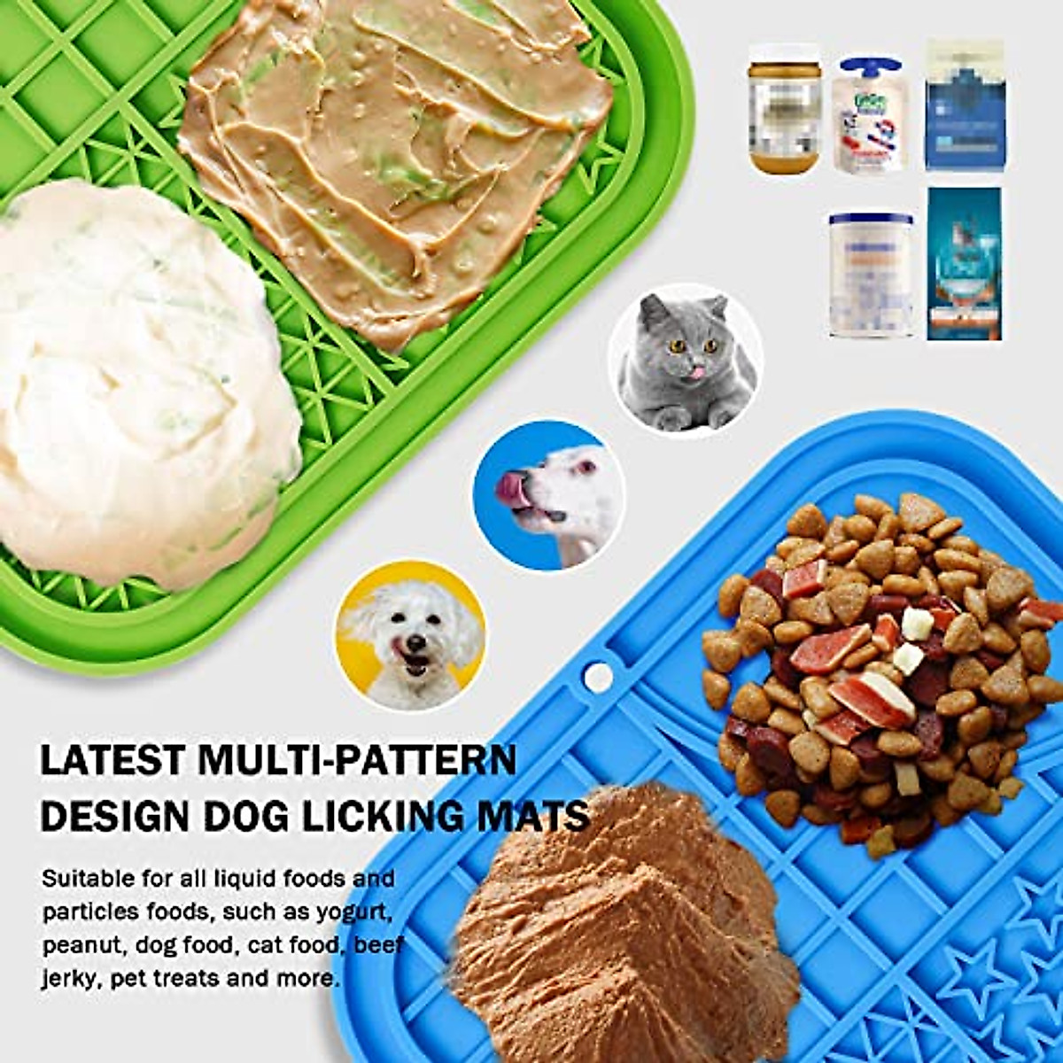 TDZWIN Licking Mat for Dogs, Dog Licking Mat Slow Feeder Dog Bowls, 3 Pcs Dog Peanut Butter Lick Pad with Suction Cups for Anxiety Relief Perfect for, Treats, Yogurt with Free Scraper&Brush BPA Free