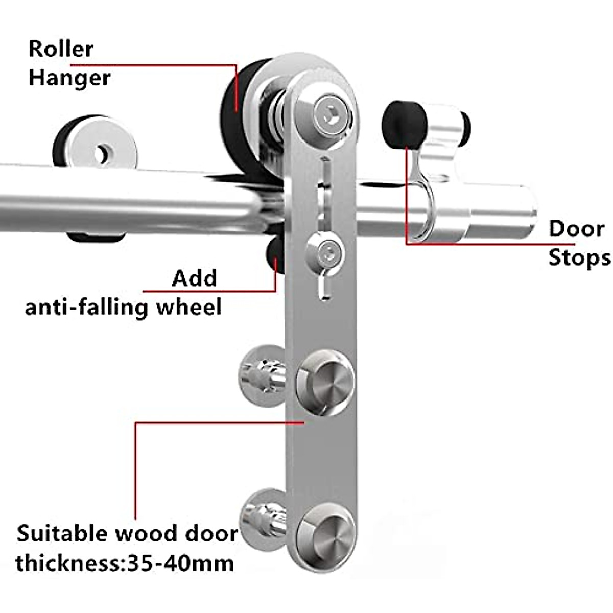 CCJH 5FT Stainless Steel Sliding Barn Door Hardware Track Kit Heavy Duty for Single Wood Door (Round Shape Hanger)