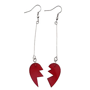 tenghong2021 Heart Drop Dangle Earring Valentine's Day Ear Clip Cosplay Jewelry Red Accessories for Fans Halloween Adventure Red Costume Accessory Bizarre Earrings -Earrings