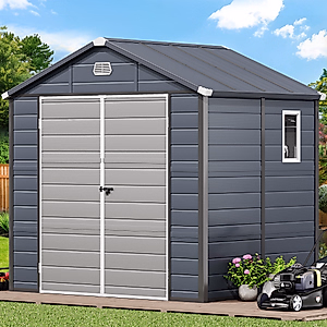 YITAHOME 8x6.2FT Outdoor Resin Storage Shed w/o Floor, All-Weather Plastic Shed with Lockable Doors, Window & Vents, Plastic Tool Shed for Backyard, Patio, Poolside, Lawn, Dark Gray