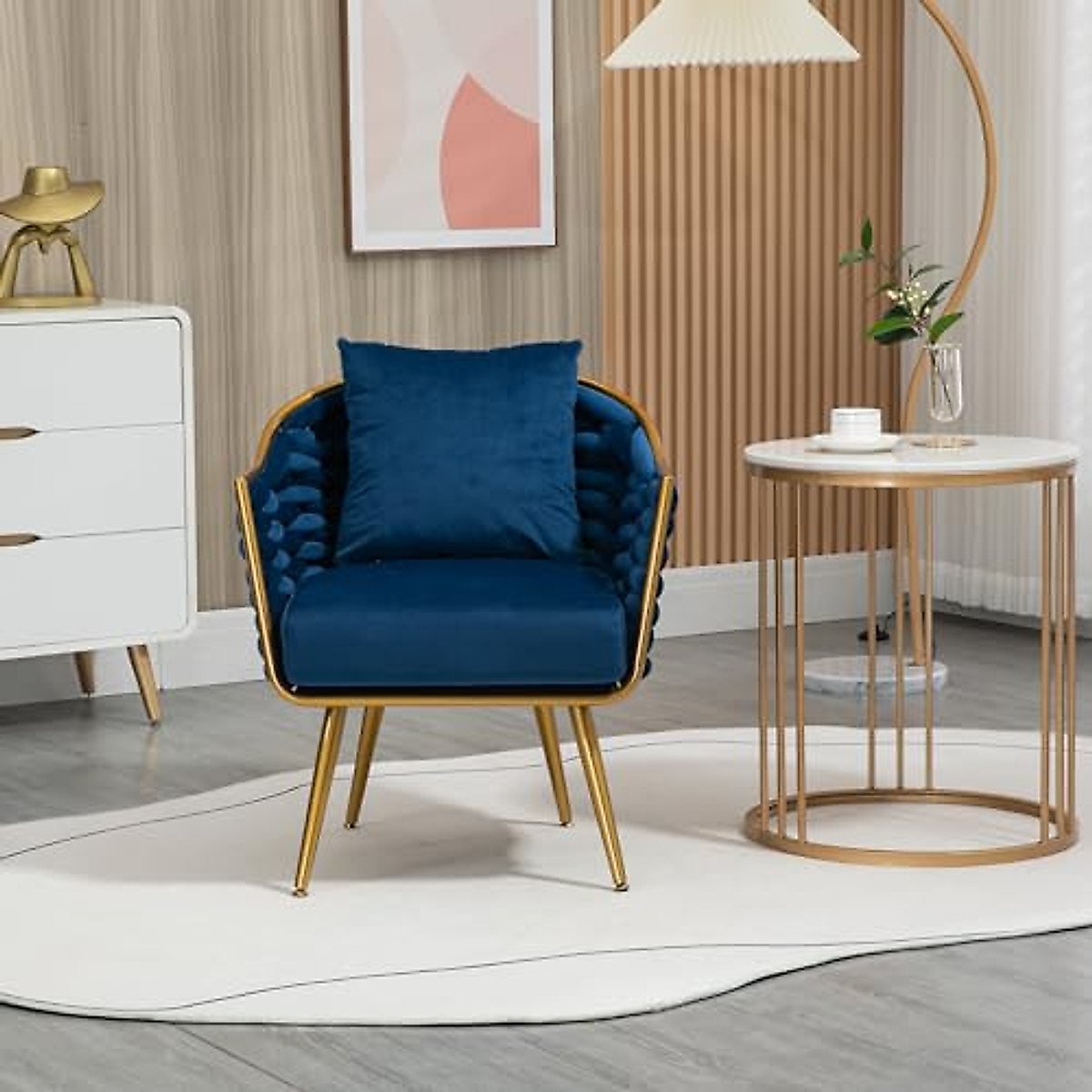 Mystiqueserenity Velvet Armchair, Modern Single Person Casual and Comfortable Accent Chair, with Tufted Backrest, Metal Frame, Soft Cushion, for Home, Living Room, Office, Bedroom (Blue)
