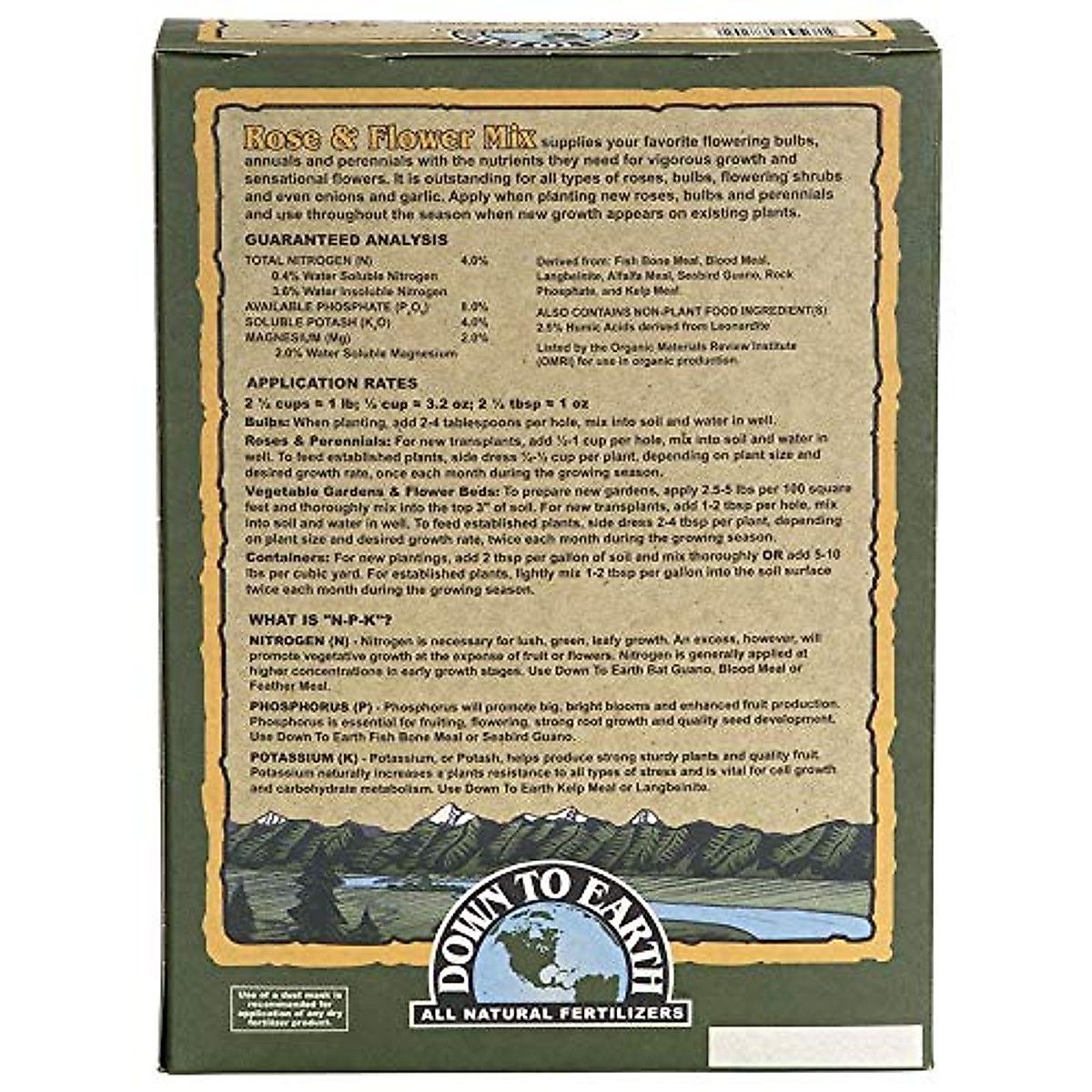 Down to Earth Organic Rose & Flower Fertilizer Mix 4-8-4, 5 lb