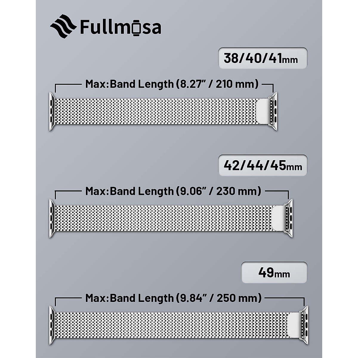 Fullmosa Compatible Apple Watch Metal Bands 45mm 44mm 42mm, Stainless Steel Mesh Loop Magnetic Clasp iWatch Band with TPU Case for Apple Watch Series 9 8 7 6 5 4 3 2 1 SE SE2 for Men Women (Silver)