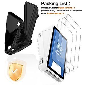 Kailfee Protective Case and Screen Protector*3 for Square Terminal Card Reader - Rubberized Hard Casing with Non-Slip Base and Tempered Glass(Black)