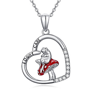 MEIDERBO Frog Mushroom Necklace 925 Sterling Silver Frog Mushroom Pendant Jewelry I Don't care Frog Mushroom Gift for Women Wife Mother Mother's Day Birthday Gifts