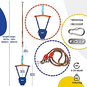 FUNLIO Baby Jumper with a Ceiling Hook for 6-24 Months, Baby Door Jumper for Indoor/Outdoor Play, Infant Jumper Doorway with Adjustable Chain, Easy to Assemble & Store (with a Ceiling Hook)
