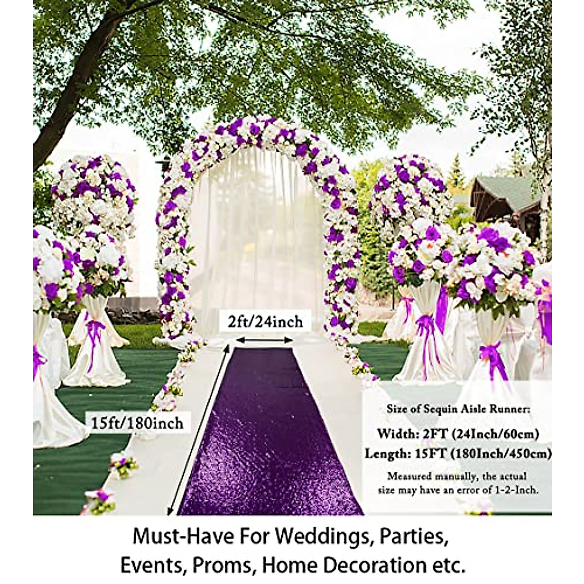 Purple Aisle Runner for Wedding 15FTx2FT Sequin Aisle Runner for Bride Glitter Sequin Fabric Aisle Runner for Wedding Ceremony Outside Royal Purple Carpet Aisle Runner for Party Graduation Birthday