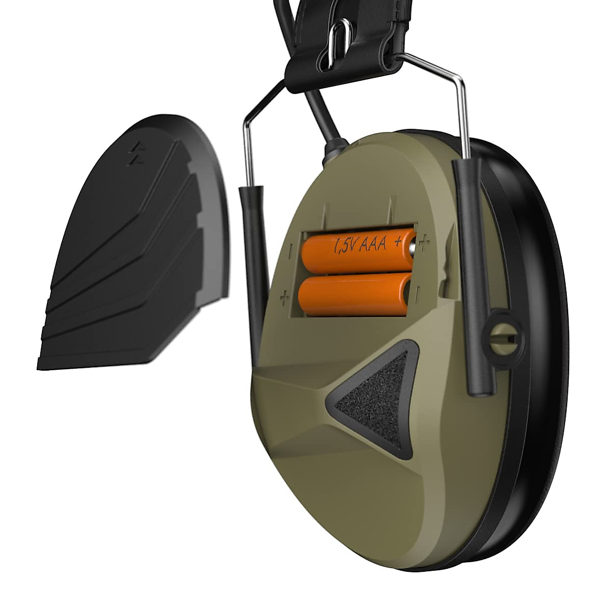 Defender Safety Decitech E1 Electronic Active Hearing Protection, Shooting, Range, Hunting, Tactical Earmuffs, 24 NNR Rated. (Olive Green)