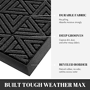 Yimobra Door Mat Outdoor Entrance, Heavy Duty Durable Front Welcome matt for Outside Home Entry, Back Patio Floor Porch Garage Office, Low Profile, Easy Clean, Waterproof, 29.5 x 17, Black