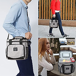 DENUONISS Insulated Lunch Bag for Women/Men Foldable Soft Lunch Cooler Bag Tote Adult Lunch Box Bag Frozen Lunch Bags Thermal Bento Bag for Work Travel Beach Camping,(12L) 16-Can, Gray