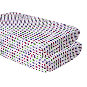 Bacati - 2 Pack Dots Purple Girls 100% Cotton Universal Baby US Standard Crib or Toddler Bed Fitted Sheets (Pearl String, Purple)