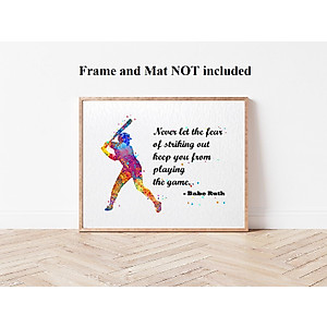 Dignovel Studios 8X10 Unframed Baseball Practice Never Let the Fear of Striking Out Quotes Watercolor Art Print Inspirational Wall Art Housewarming Office Home Decor DN554