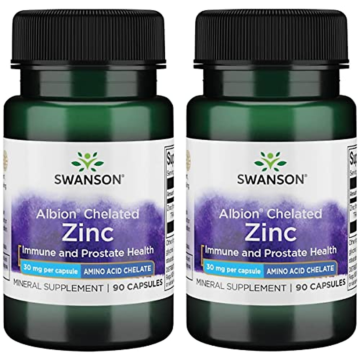 Swanson Albion Chelated Zinc Glycinate 30 Milligrams 90 Capsules (2 Pack)