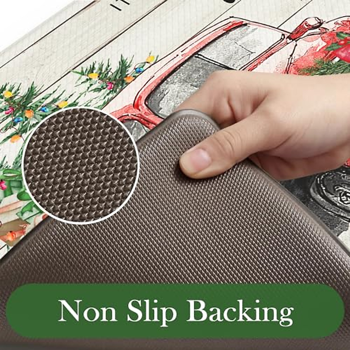 KIMODE Christmas Kitchen Rugs Set of 2,Red Truck Xmas Tree Kitchen Rugs and Mats,Anti Fatigue Non Slip Kitchen Floor Mat,Farmhouse Comfort Standing Mat,Christmas Decorations for Home Kitchen