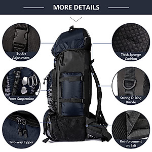 Waterproof Hiking Backpack 90L, Camping Backpack with Rain Cover, High Performance Hiking Mountaineering Backpack (deep blue)