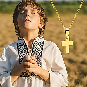 Sereney Gold Cross Necklace as Easter Basket Stuffers for Teens Boys, Cross Necklace for Boys Stainless Steel Cross Necklace as Baptism 1st Communion Gifts for Boys Easter Gifts