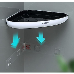 Bathroom Floating Organizer Corner Shower Caddy Shelf. Wall Mount With Extra Strong Self Adhesive, No Drilling, Easy Drainage and Rustproof. (White/Black)