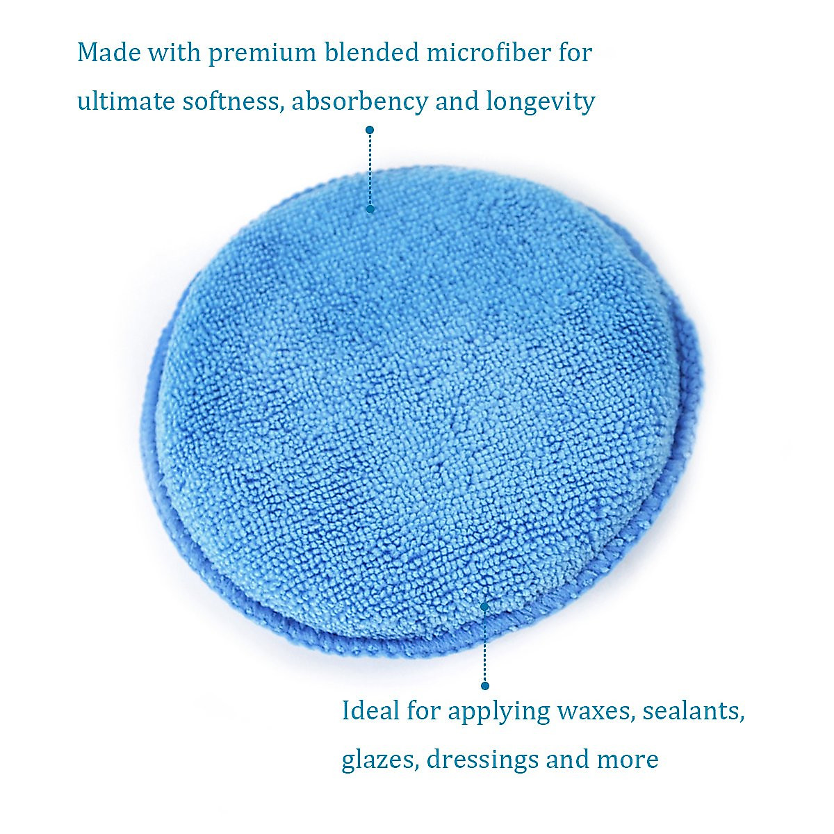Microfiber Wax Applicator, AutoCare Ultra-Soft Microfiber Wax Applicator Pads with Finger Pocket Wax Applicator for Cars Wax Applicator Foam Sponge (Blue, 5" Diameter, Pack of 10)