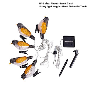 Bird String Lamp, Solar LED Fairy Lights Acrylic Solar Powered Bird String Light for Home Patio Yard Garden Decor(White and Yellow)