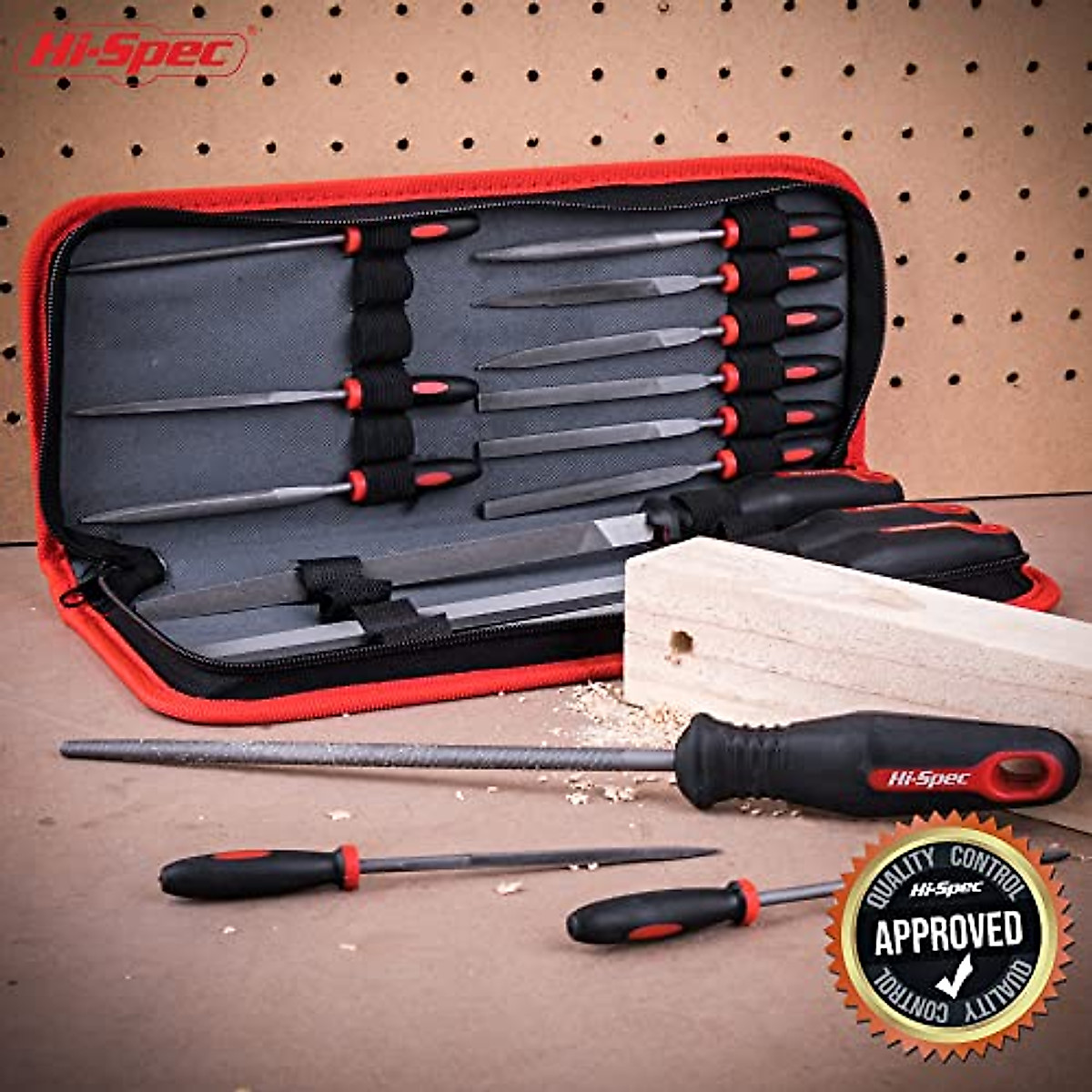 Hi-Spec 16 Piece Metal Hand & Needle Files Tool Set Kit. Large & Small Mini T12 Carbon Steel Flat, Half, Round, Triangle Files. Complete in a Zipper Carry Case