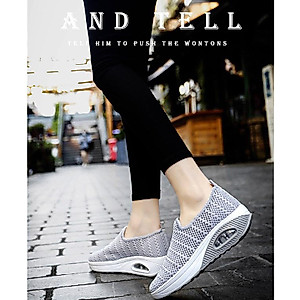 Cubicbee Women's Platform Walking Shoes Breathable Mesh Air Cushion Sneakers,Orthopedic Diabetic Walking Shoes,Casual Comfort Slip-On Beach Shoes (Black-1,9)