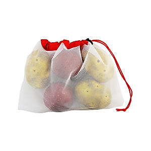 Reusable Produce Bags (Set of 6) Machine washable Breathable mesh design - Transport, Store & Organize Fruits and Vegetables | Color-Coded, Washable, Durable