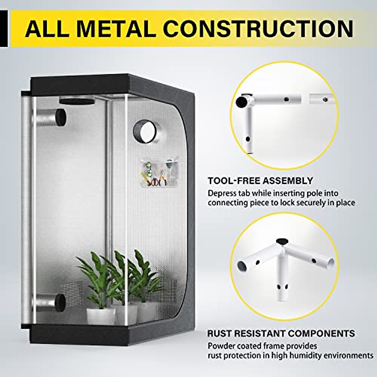 iPower 24"x47"x59" Mylar Hydroponic Water-Resistant Grow Tent with Observation Window and Removable Floor Tray for Plants Seedling, Propagation, Blossom