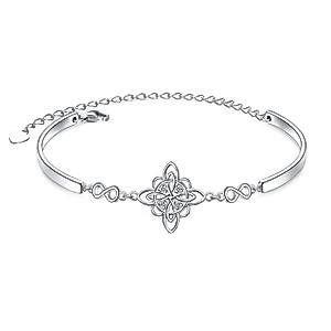FLYOW 925 Sterling Silver Jewelry Adjustable Celtic Witch's Knot Bracelet Good Luck Irish for Women Birthday Graduation Christmas