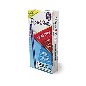 Paper Mate Write Bros Ballpoint Pens, Medium Point (1.0mm), Blue, 12 Count (3311131)