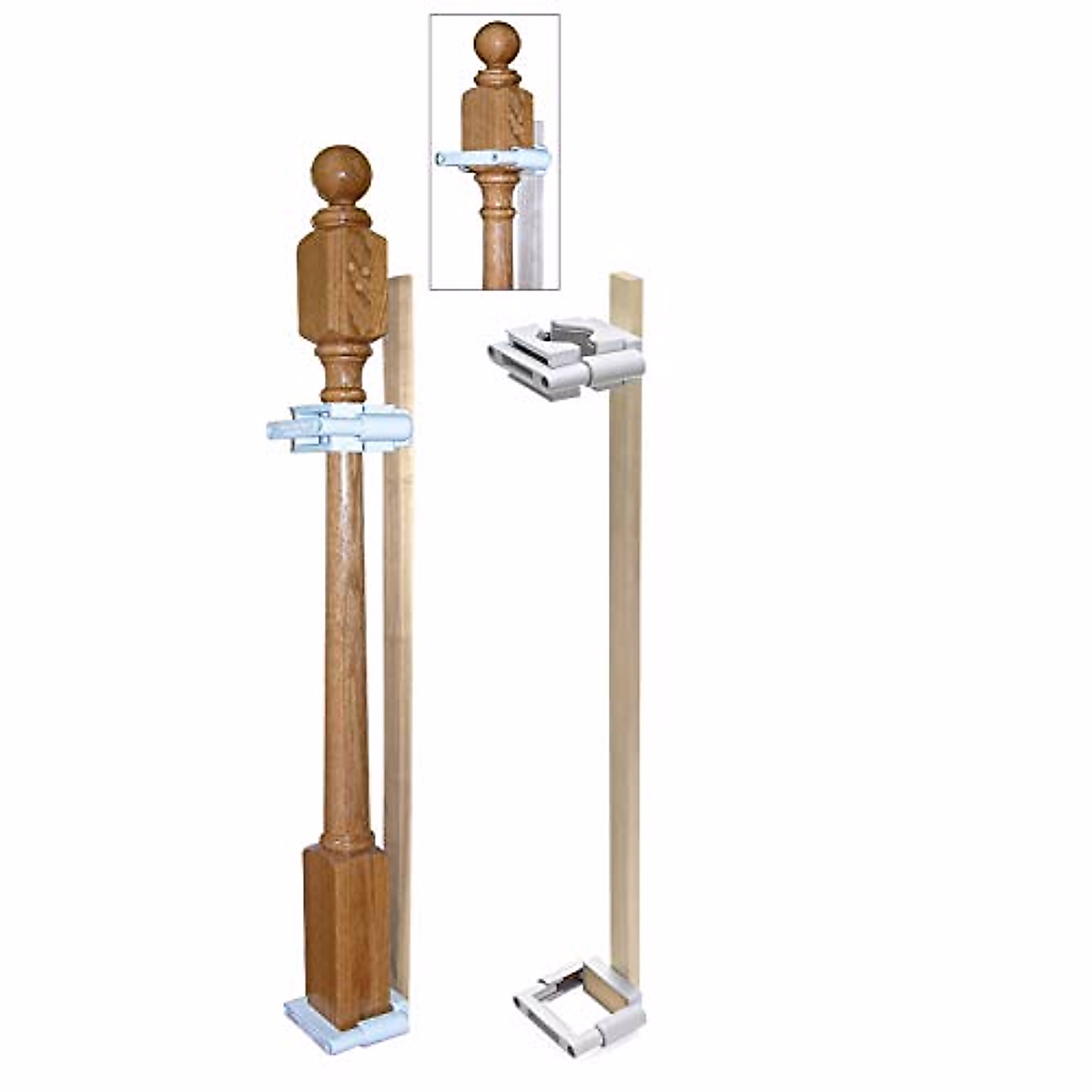 Safety Innovations No Hole Stairway Baby Gate Mounting Kit - Fits Posts from 2 3/4 inches to 3 5/8 inches Wide with Square or Round Tops - No Adhesives On Or Screws in Your Posts, (1-Pack)