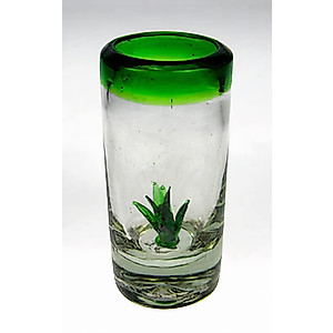 Eye4Art Shot Glasses, Dos Three Amigos Cactus, Green Rim, Mexico Set of 6