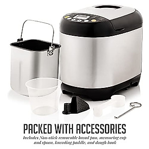 OVENTE Bread Maker Machine with Gluten Free Setting, 19 Preset Menu, Digital Display and Nonstick Baking Pan, Perfect for Homemade Loaf, Sourdough, Wheat, Dough, Black BRM5020B