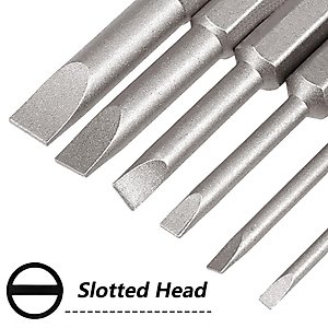 Saipe 12 Pieces Magnetic Slotted Screwdriver Bit Set, 1/4 Inch Hex Shank Flat Head Drill Bits Insert Bits 2 Inch Length, SL2/2.5/3/4/5/6 Impact Driver Bit for Power Drilling, Set of 2