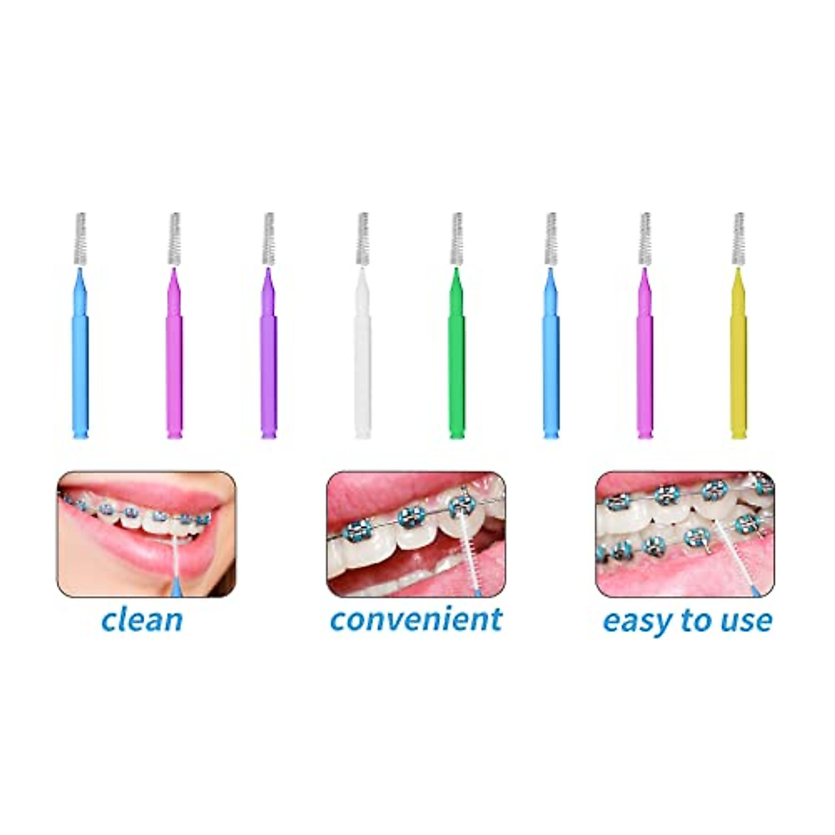 GOUWEIBA 100pcs Braces Brush Disposable Interdental Brush Toothpick Dental Tooth Flossing Head Oral Dental Hygiene Flosser Dental Hygiene Flosser Tooth Cleaning Tools Oral Flossing Head (Mixed Color)
