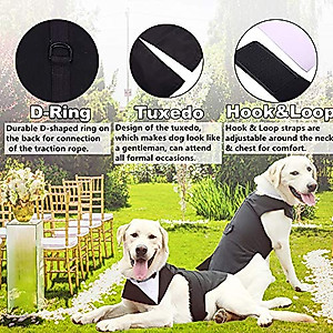 Dog Formal Tuxedo Suit for Medium Large Dogs，Dog Tuxedo Costume Wedding Party Outfit with Detachable Collar，Elegant Dog Apparel Bowtie Shirt and Bandana Set for Dress-up Cosplay Holiday Wear