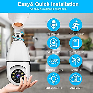 GAORYT Light Bulb Camera,Bulb Camera 360°Degree WiFi Outdoor,1080P HD Smart Wireless Security Camera with Motion Detection Alarm Night Vision for Home Indoor and Outdoor