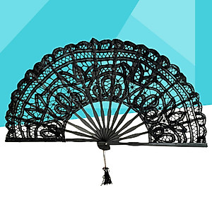 TENDYCOCO Photography Fan Japanese Chinese Foldable Handheld Fan Folding Hand Fan Fabric Hand Holding Fans Cotton lace Folding Fan Woman Folding Fan Women lace Fan Wooden Miss Manual Makeup
