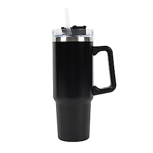 Envie 30 oz Tumbler Mug with Lid and Straw, Reusable Insulated Mug with Handle, Stainless Steel Tumbler for Iced & Hot Beverages, Black
