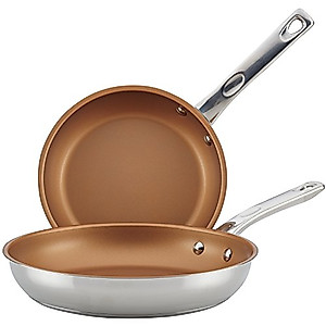 Ayesha Curry Home Collection Stainless Steel Nonstick Frying Pan Set / Fry Pan Set / Stainless Steel Skillet Set - 9.25 Inch and 11.5 Inch, Silver