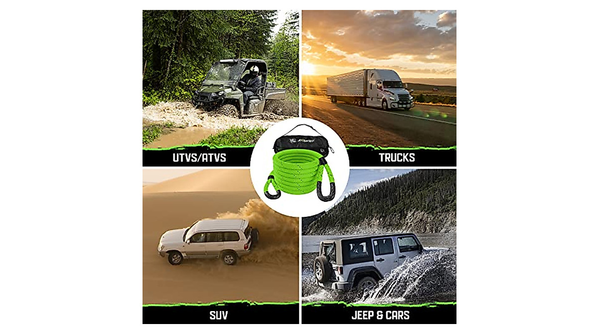 AXSIPEIX 1"×30ft Kinetic Recovery Rope (37,500lbs) Heavy Duty Offroad ...