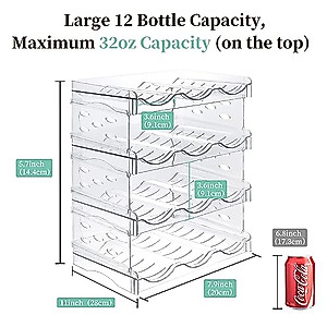MAGIWARE Water Bottle Organizer, Stackable Bottle Storage Holder Wine Rack, Fashion Cabinet Pantry Kitchen Fridge Organizer for Bottle Mug Tumbler Drink (4 Tier, Clear)