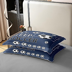 Feelyou Twin(No Comforter) Soccer 100% Cotton Duvet Cover Boys Girls Football Bedding Set for Kids Teens Toddler Navy Blue Comforter Cover Set Soccer Ball Game 2Pcs Zipper